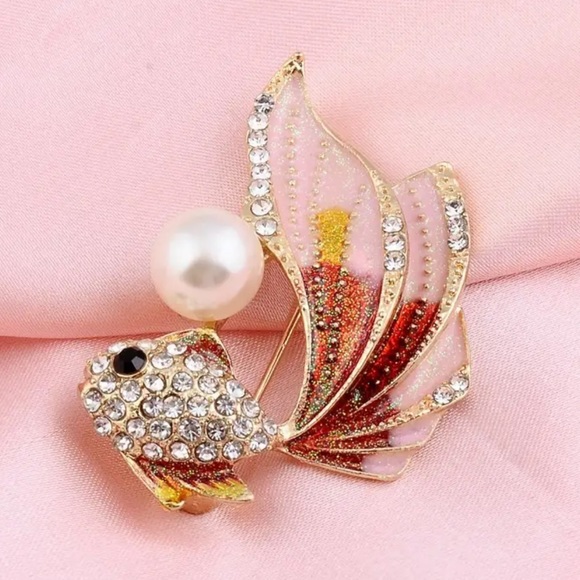Jewelry | New Elegant Cute Fish Goldfish Large Pearl Brooch | Poshmark